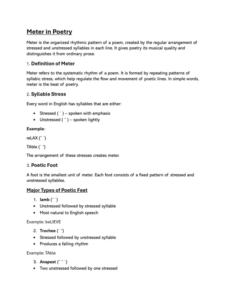 Understanding Meter in Poetry | PDF