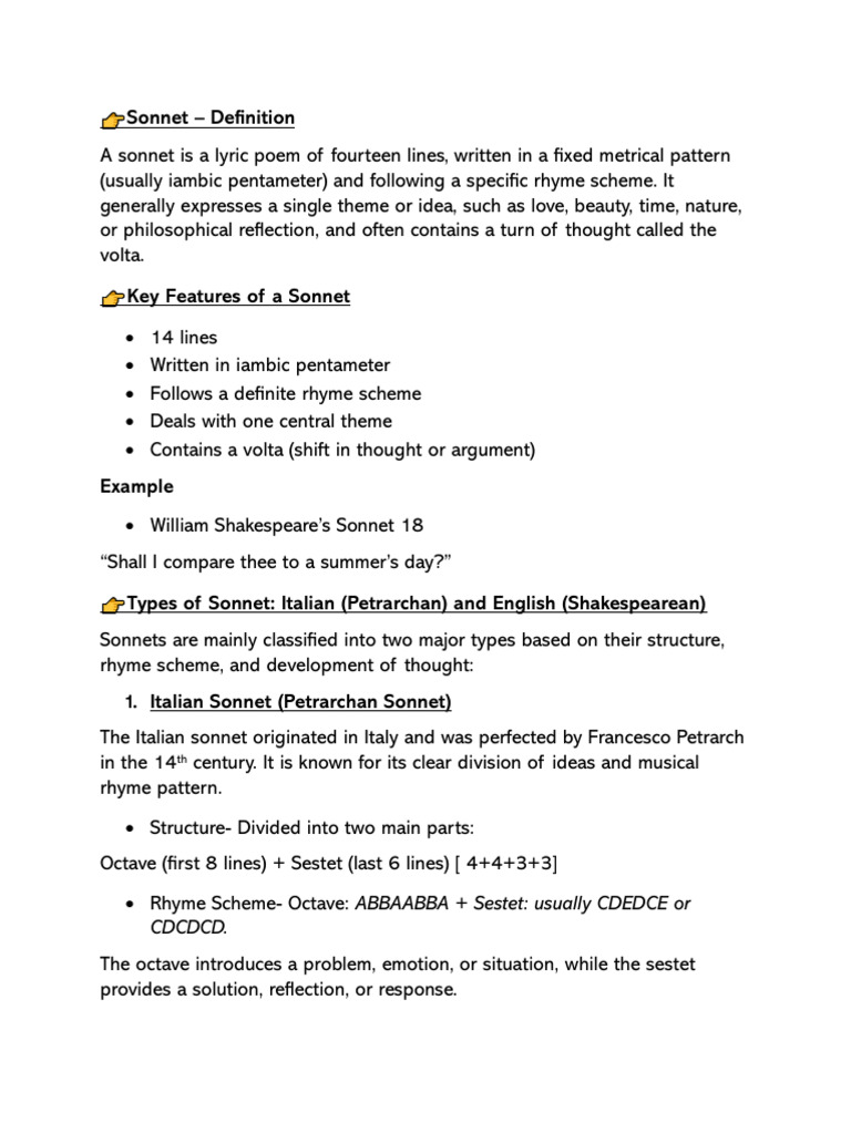 Understanding Sonnet Types and Features | PDF | Sonnets | Stanzaic Form