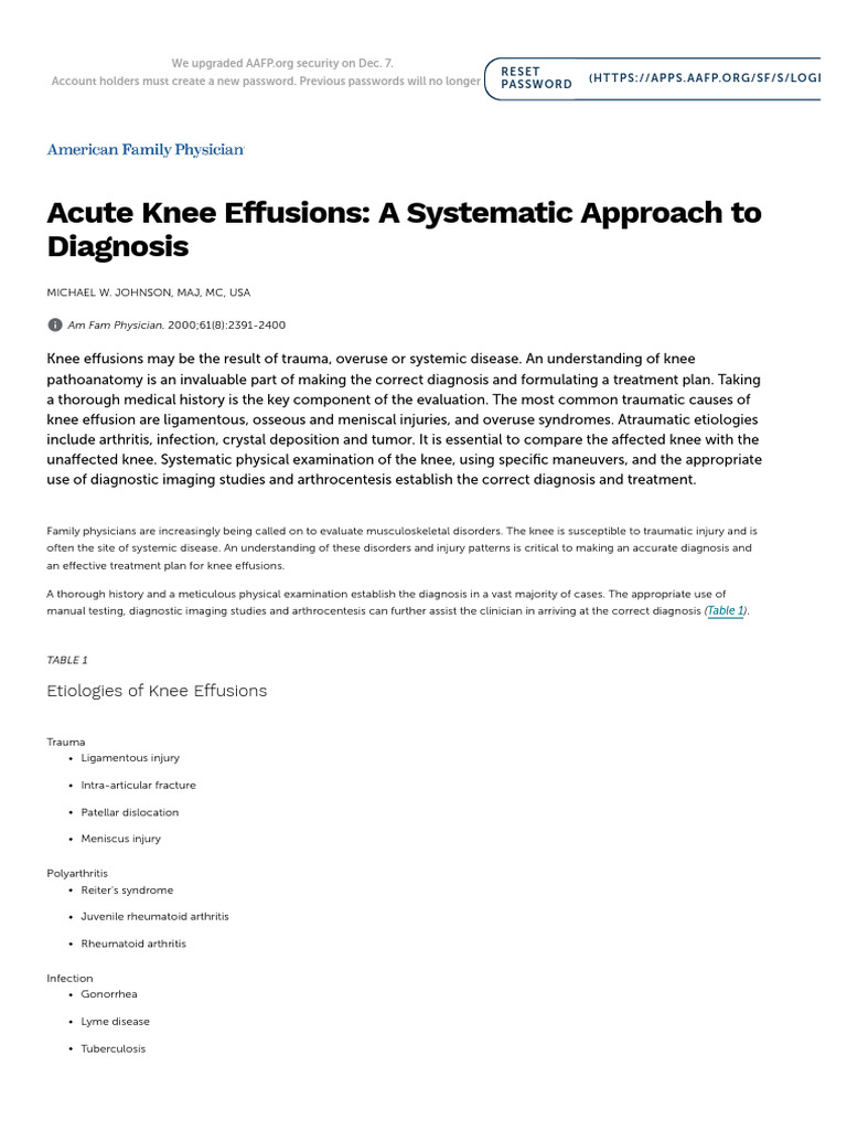 Acute Knee Effusions: A Systematic Approach To Diagnosis - AAFP | PDF ...