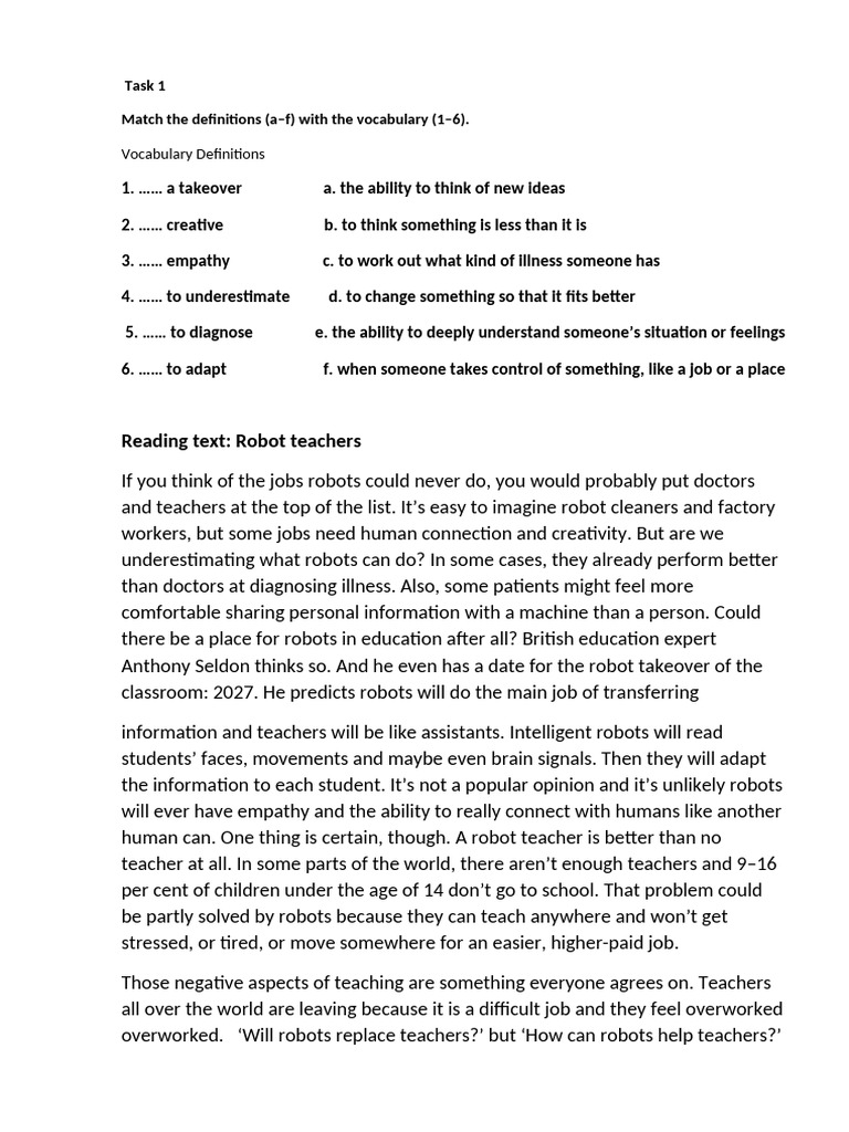 Reading Comprehension | PDF | Robot | Robotics