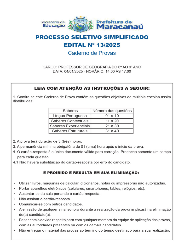 Caderno de Provas Geografia 6o Ao 9o Ano | PDF | Livro didático ...