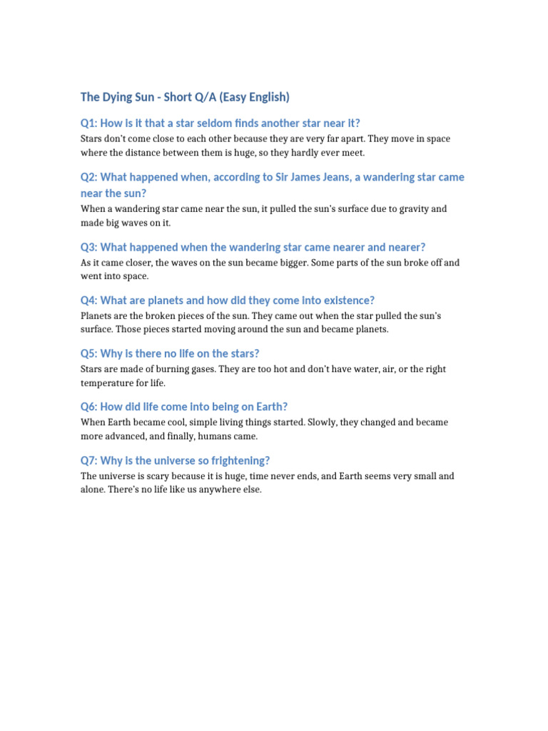 Dying Sun: Simple Q&A Explained | PDF