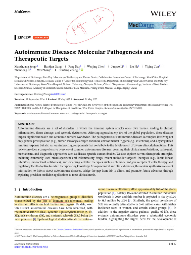 Autoimmune Diseases: Pathogenesis & Therapy | PDF | Immune System | T Cell