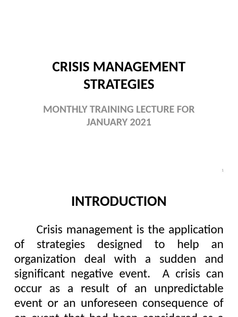 Crisis Management Strategies Guide | PDF | Crisis Management | Psychology