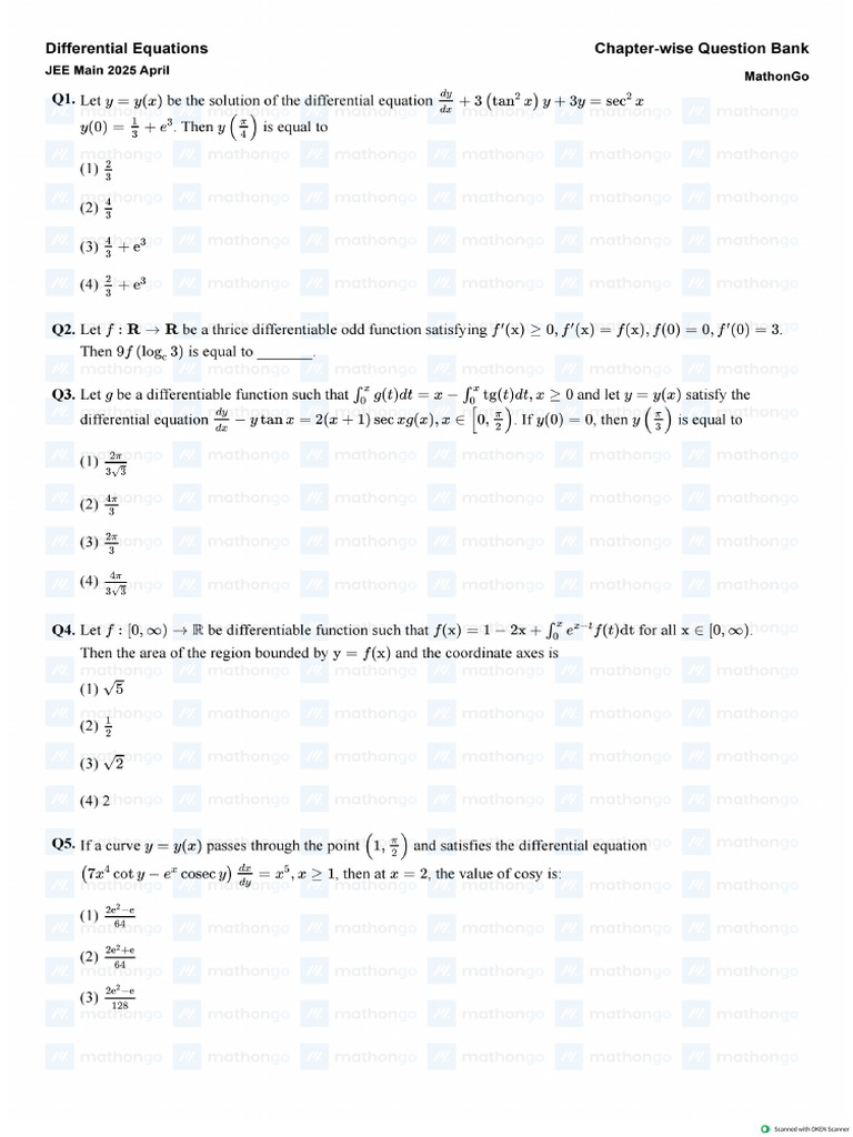 Mathematics - JEE Main 2025 April Chapter-Wise Question Bank - MathonGo ...