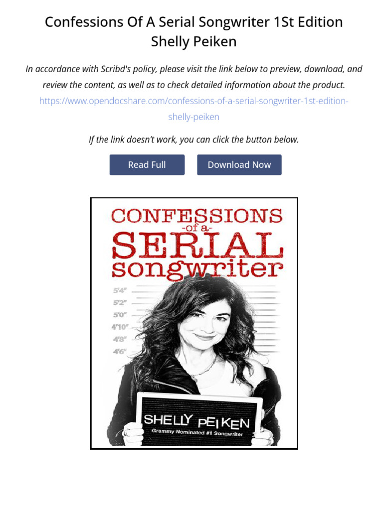 Confessions of a Serial Songwriter 1st Edition Shelly Peiken | PDF