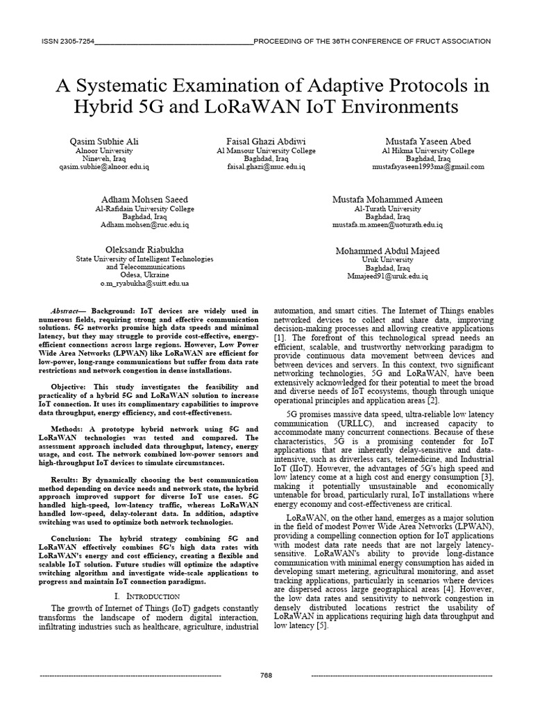 A Systematic Examination of Adaptive Protocols in Hybrid 5G and LoRaWAN ...