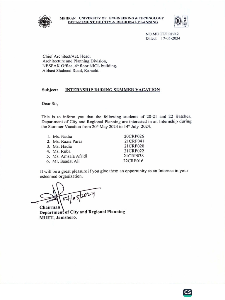 Nespak Internship Letter 2024 | PDF