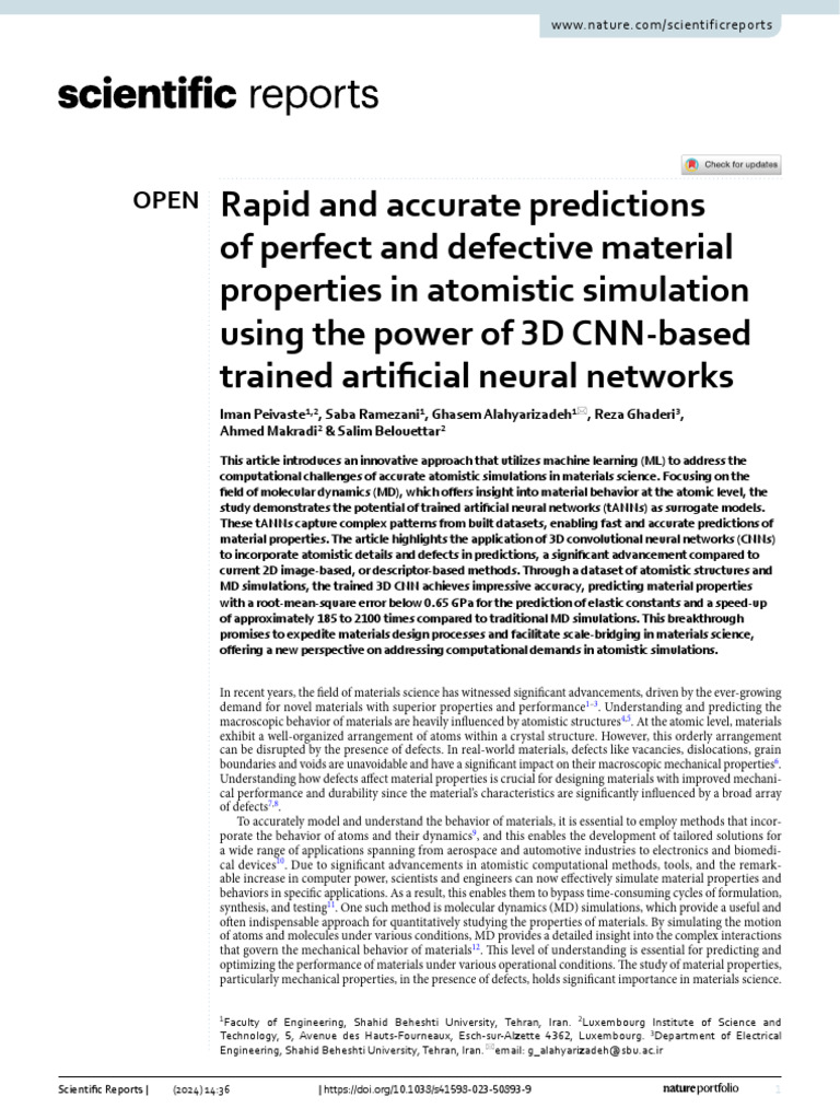 Rapid and Accurate Predictions of Perfect and Defective Material ...