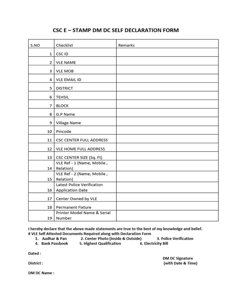 DM DC Self Declaration Form | PDF