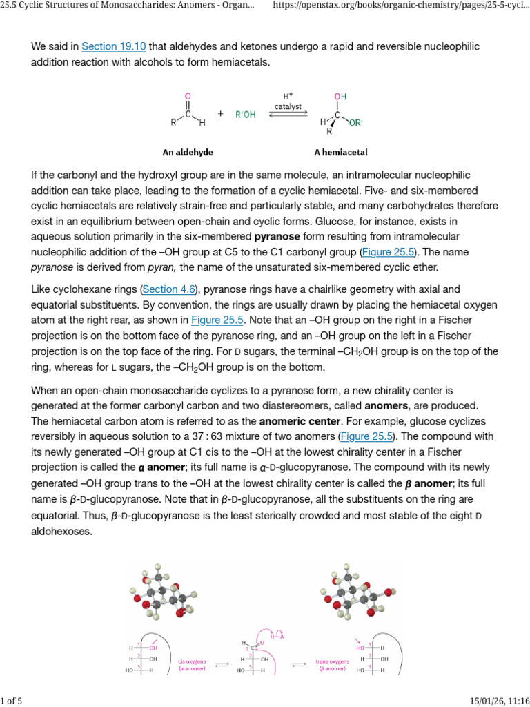 25.5 Cyclic Structures of Monosaccharides - Anomers - Organic Chemistry ...