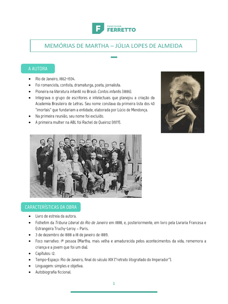 Memórias de Martha - Júlia Lopes de Almeida-Roteiro Da Aula | PDF