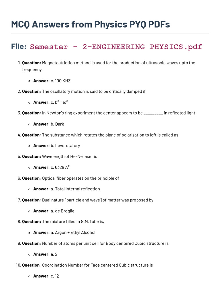 physics mcq | PDF | Waves | Crystal Structure