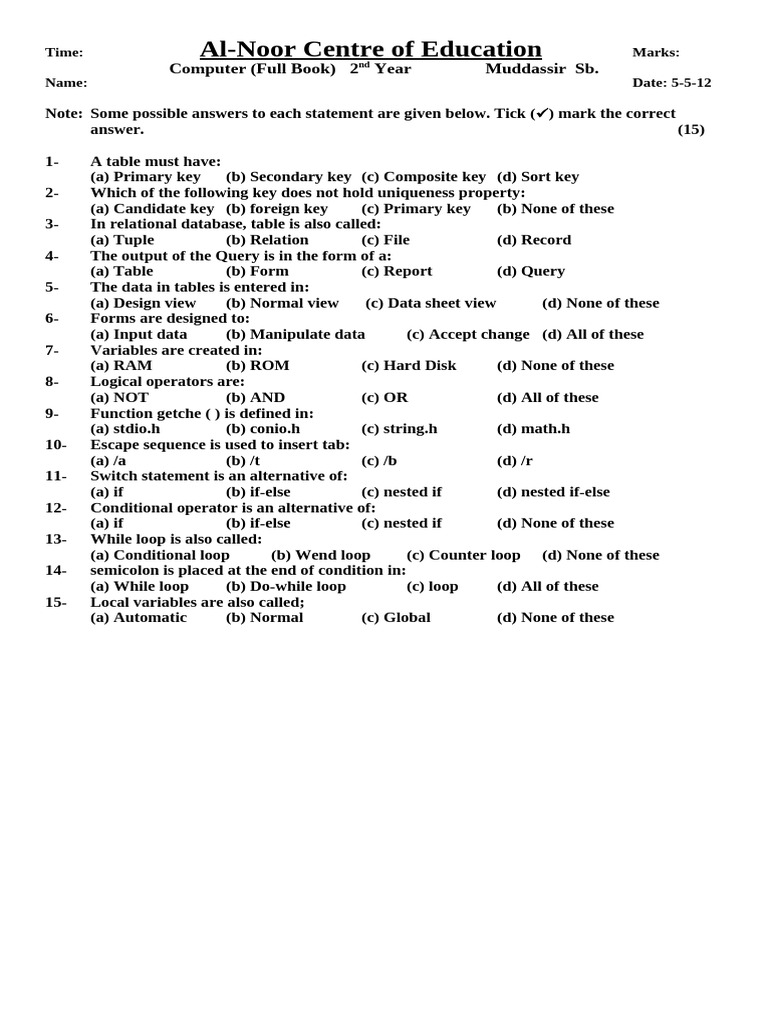 Computer (Full Book) 2nd Year (Girls) (5!5!12) | PDF | Control Flow | C (Programming Language)