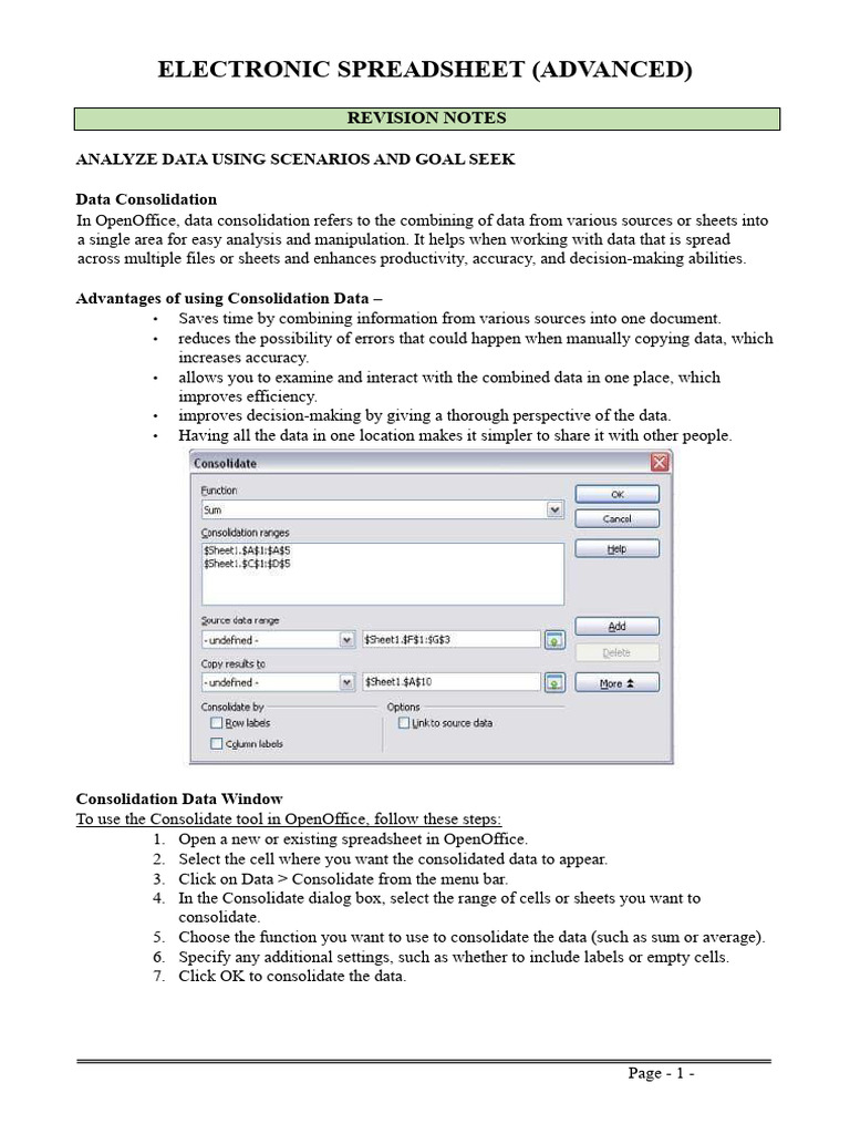 02-electronic-spreadsheet-advanced-revision-notes 1 | PDF | Spreadsheet ...