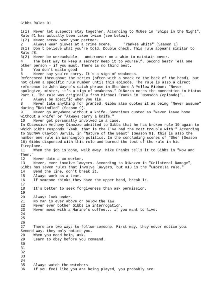 Gibbs' Rules from NCIS Explained | PDF | Television Series Created