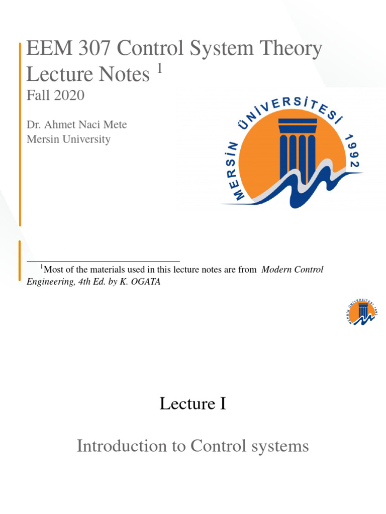 Control System Theory Lecture Notes | PDF | Control Theory | Electrical ...