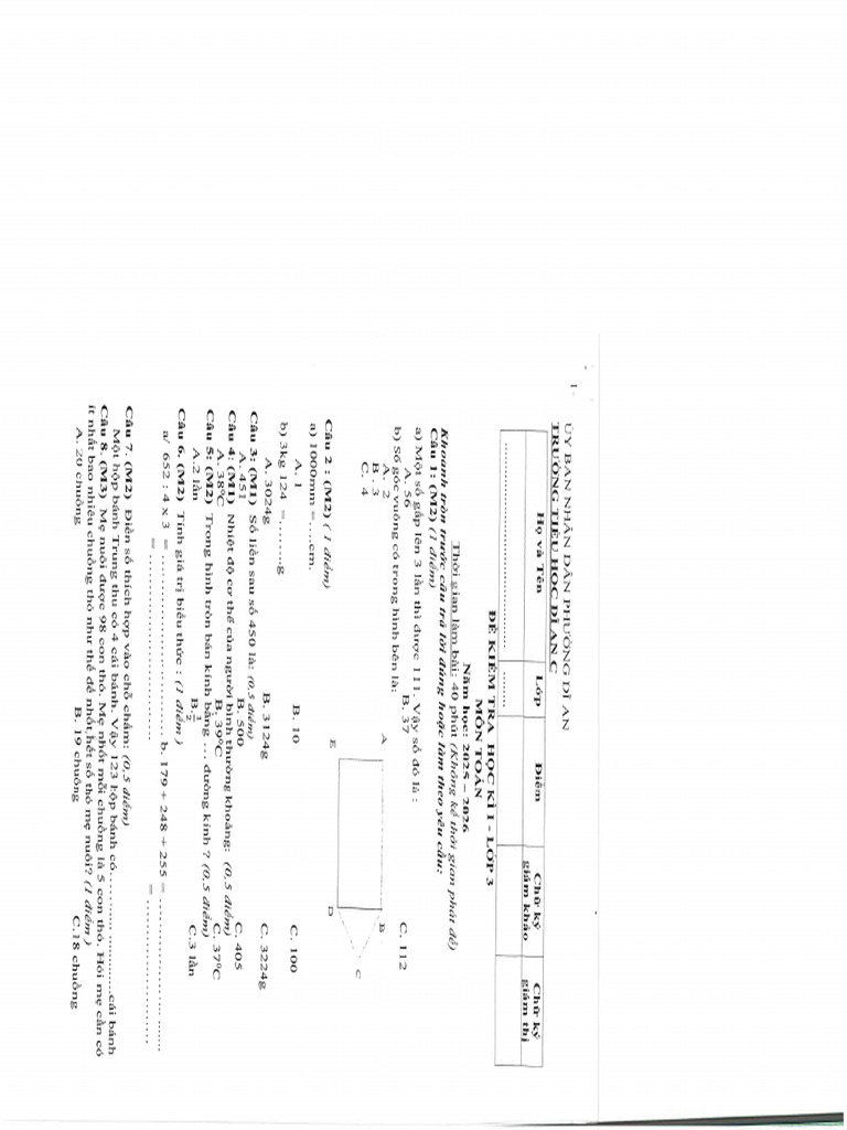 Tài Liệu Ôn Thi Học Kỳ 1 Lớp 3 | PDF