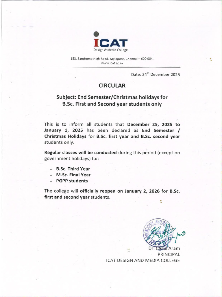 Holiday Circular | PDF
