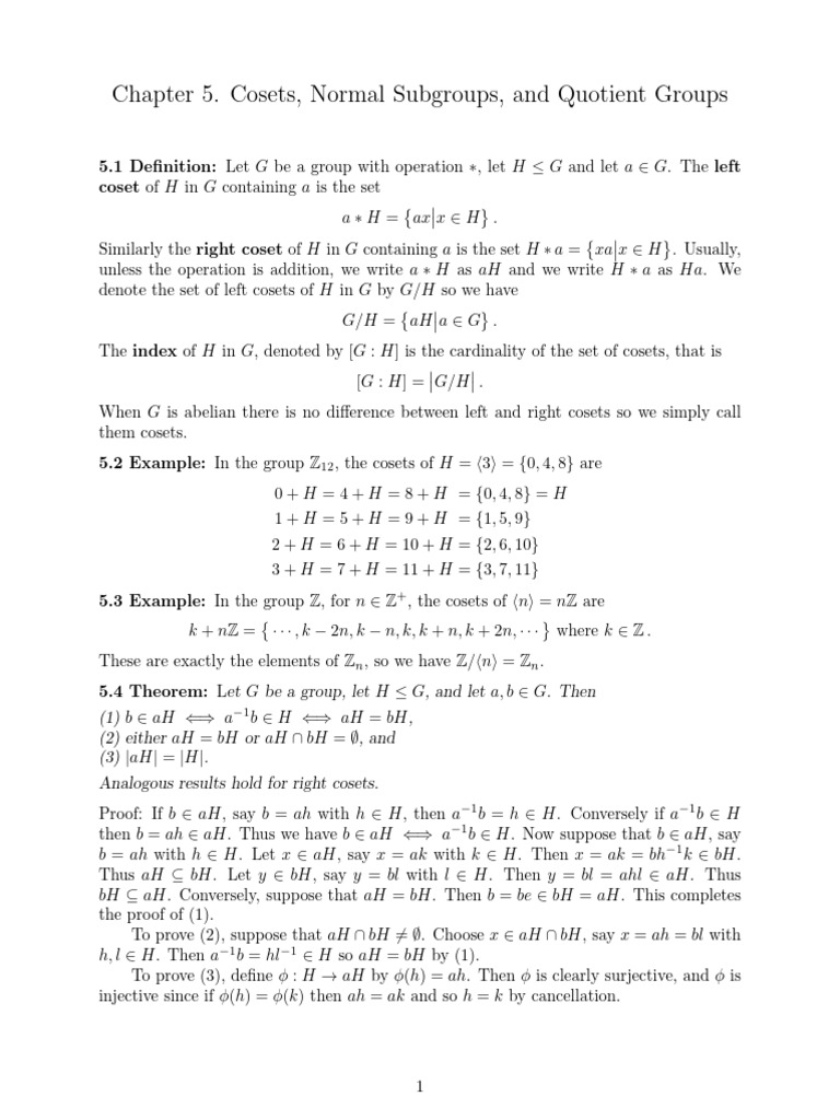 Cosets and Normal Subgroups Explained | PDF | Group (Mathematics ...