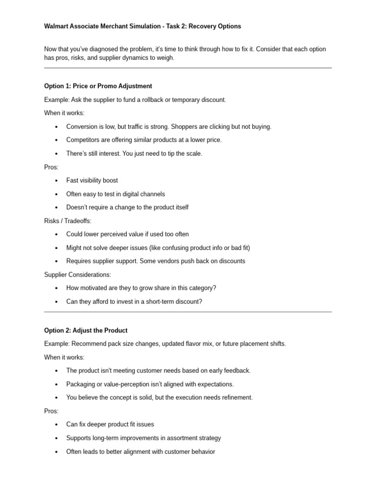 Walmart Task 2 Recovery Options | PDF | Walmart | Consumer Behaviour