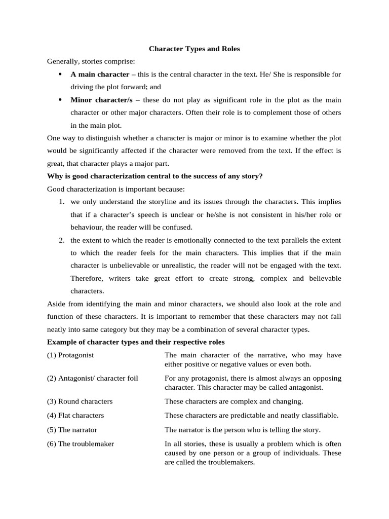 Character Types and Roles_b1745eca 6f5d 42fe 901e 32a4d0907712 | PDF ...