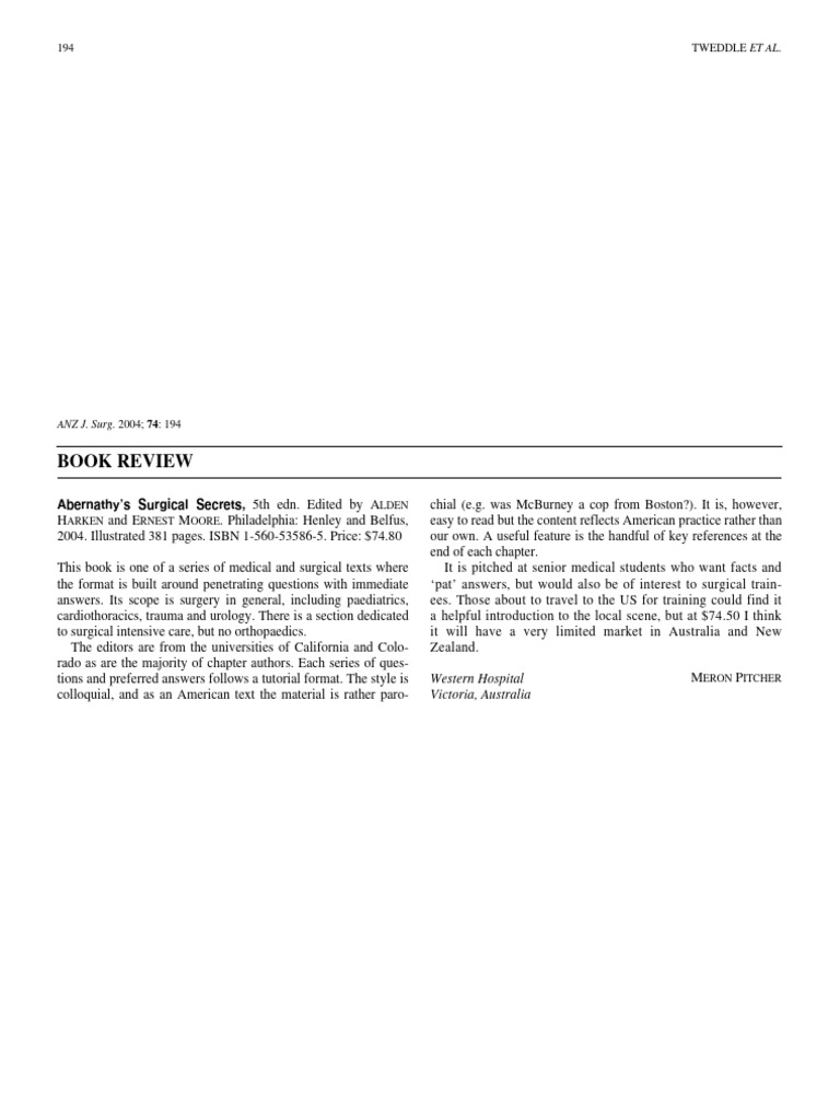 Review of Abernathy’s Surgical Secrets | PDF