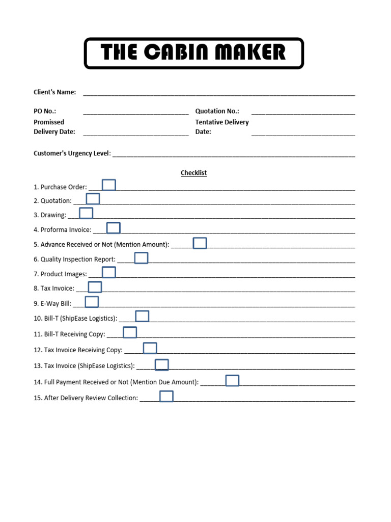 Client Order and Delivery Checklist | PDF