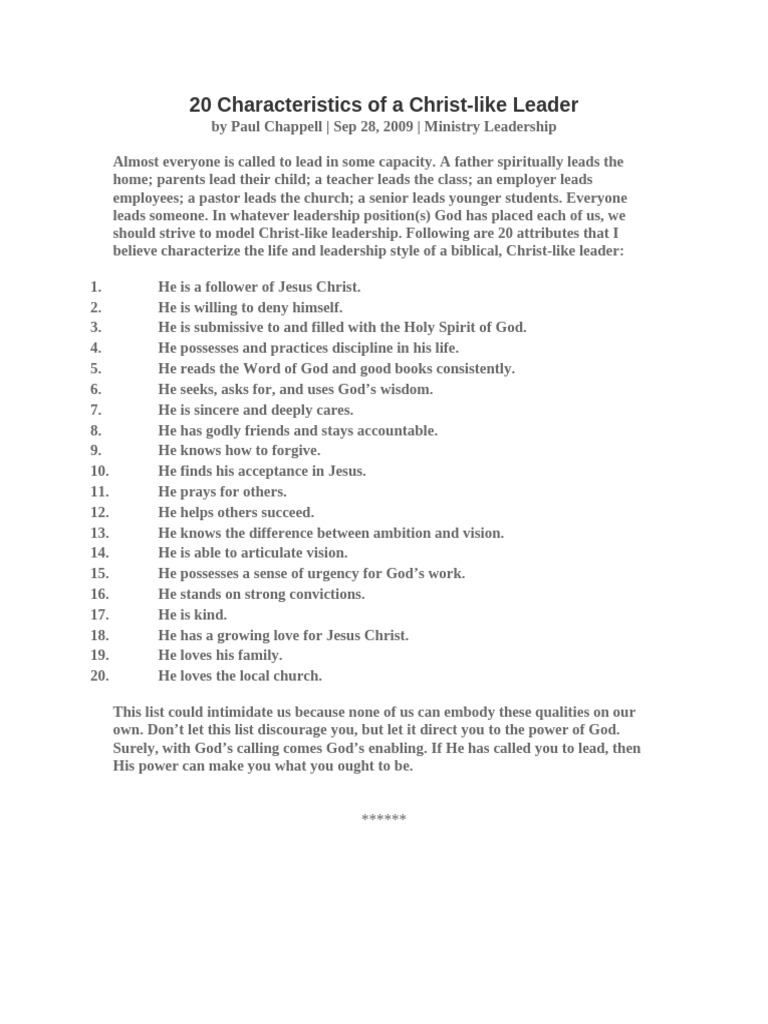 20 Traits of Christ-like Leaders | PDF