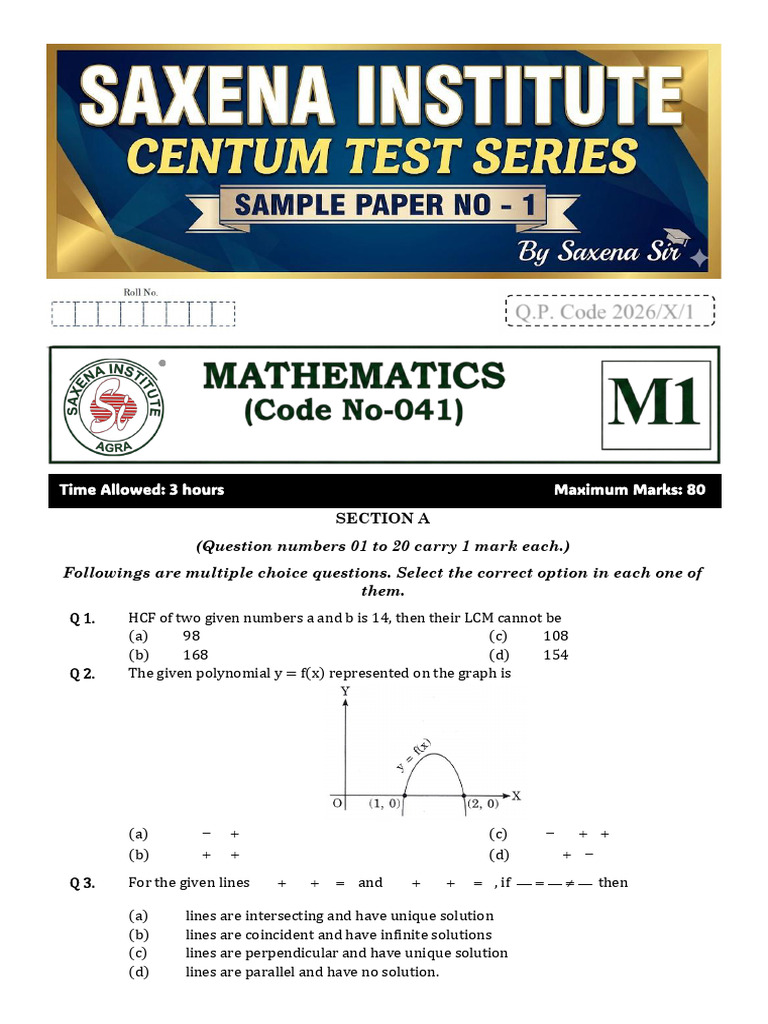 Sample Paper - 1 Class x | PDF | Area | Circle