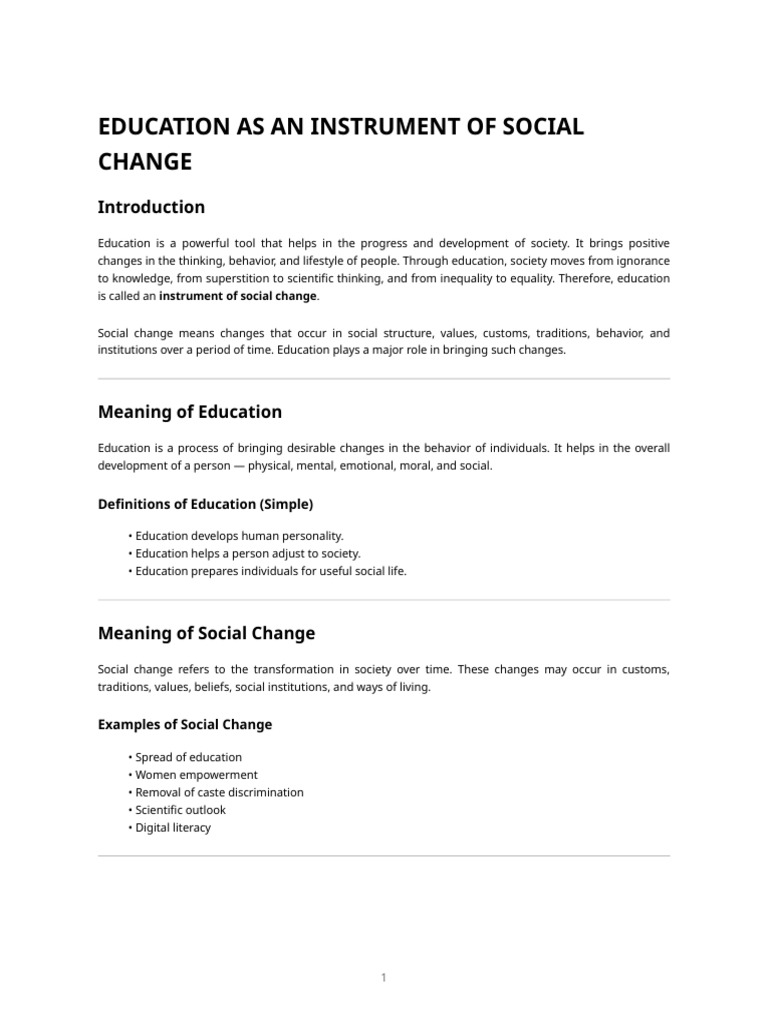 Education's Role in Social Change | PDF | Social Equality | Vocational ...