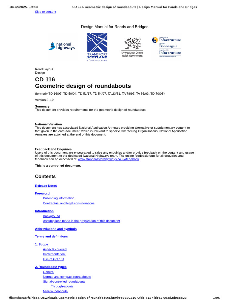 CD 116 Geometric design of roundabouts _ Design Manual for Roads and ...