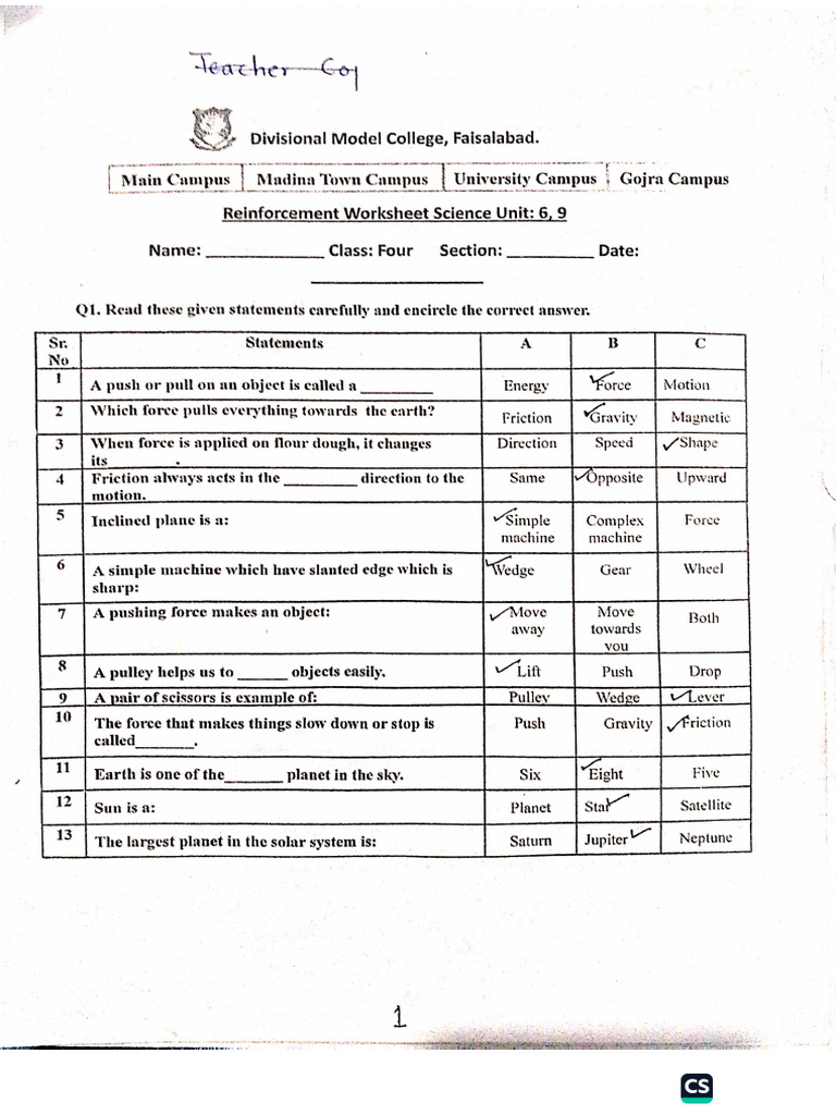 ScienceSolved Worksheet Unit 6 and 9 | PDF