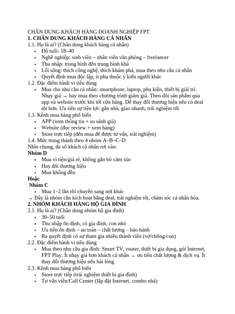 Chân Dung Khách Hàng Doanh Nghiệp Fpt | PDF
