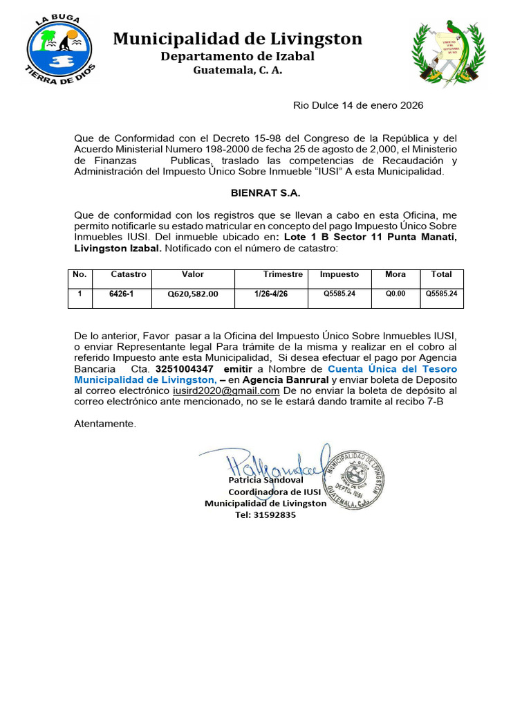 Estado de Cuenta de Bienrat SA IUSI 2026 | PDF