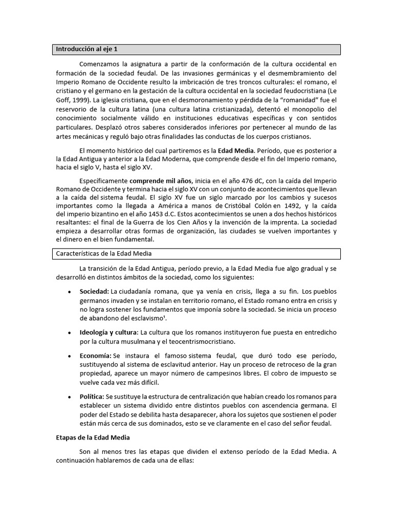 Introducción Al Eje 1 HGE-convertido | PDF | Edades medias | Feudalismo