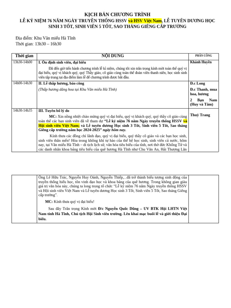 13.1KỊCH BẢN CHƯƠNG TRÌNH LỄ KỶ NIỆM 76 (8-1) | PDF