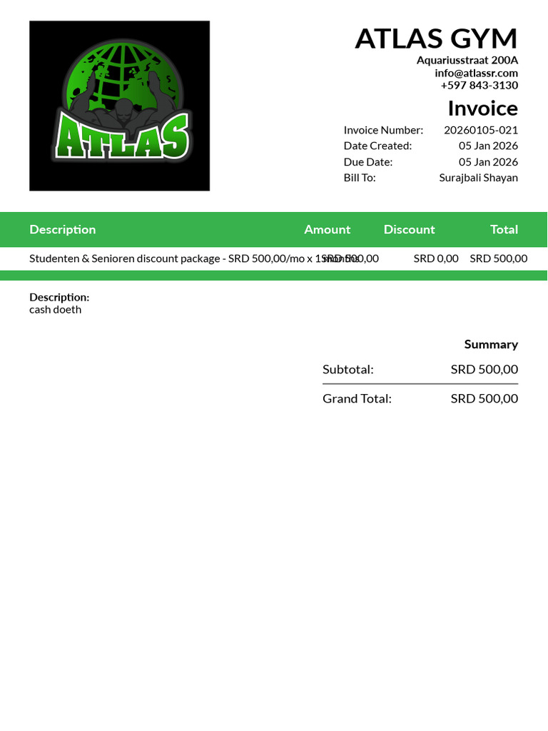 Atlas Tracking Invoice Number