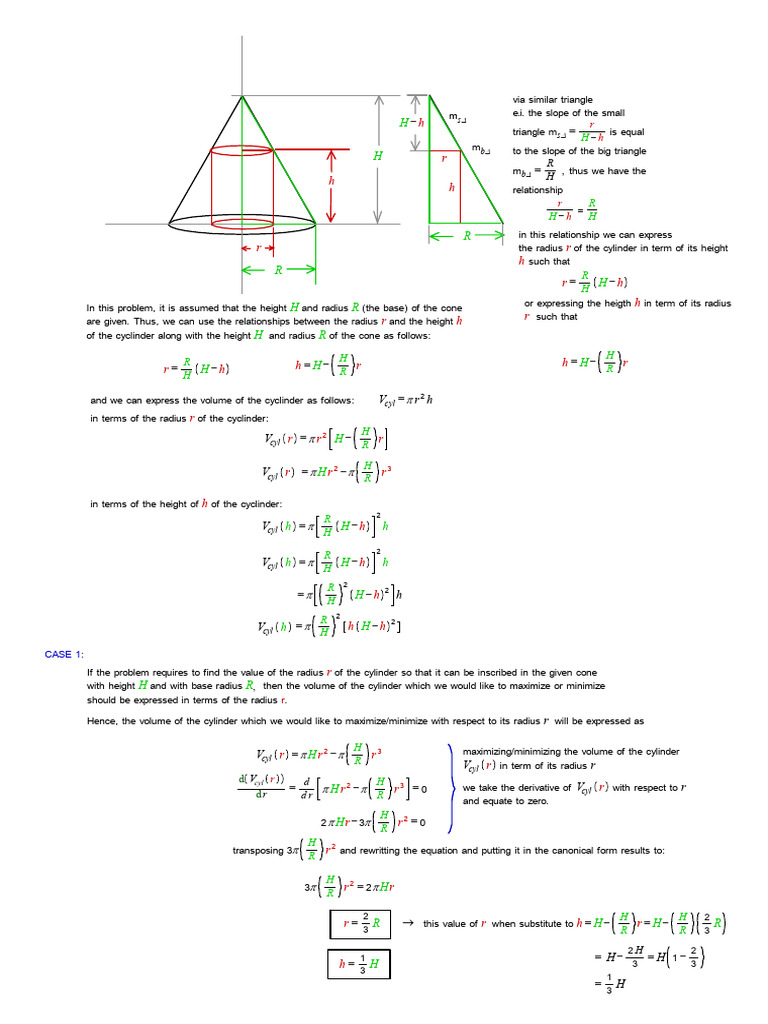 Solution to Cylinder Inscribed in a Cone | PDF | Geometric Objects ...