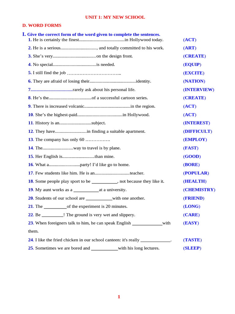 Word Form (Unit 1-6) - g6 | PDF | Ho Chi Minh City