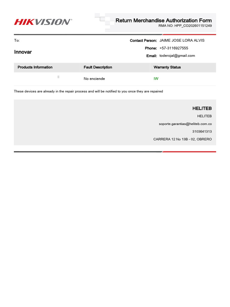 Return Merchandise Authorization Form | PDF