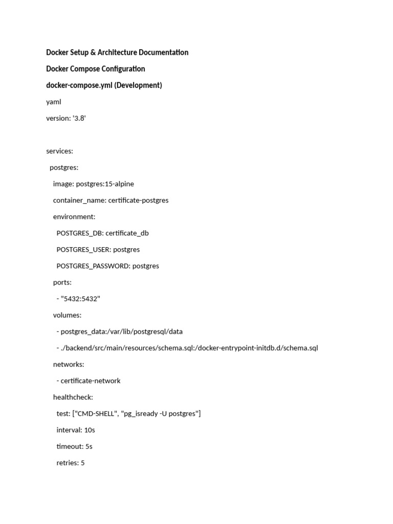Docker Setup for Certificate System | PDF | Postgre Sql | Databases
