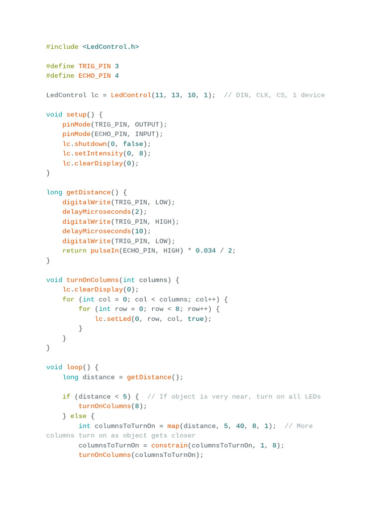 Arduino Ultrasonic LED Control Code | PDF