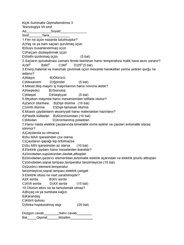 Vll sinif ksq N3-1 | PDF