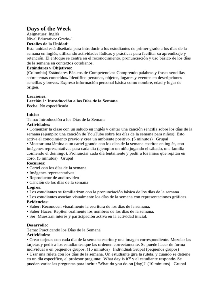 Days of The Week | PDF | Comunicación humana | Cognición