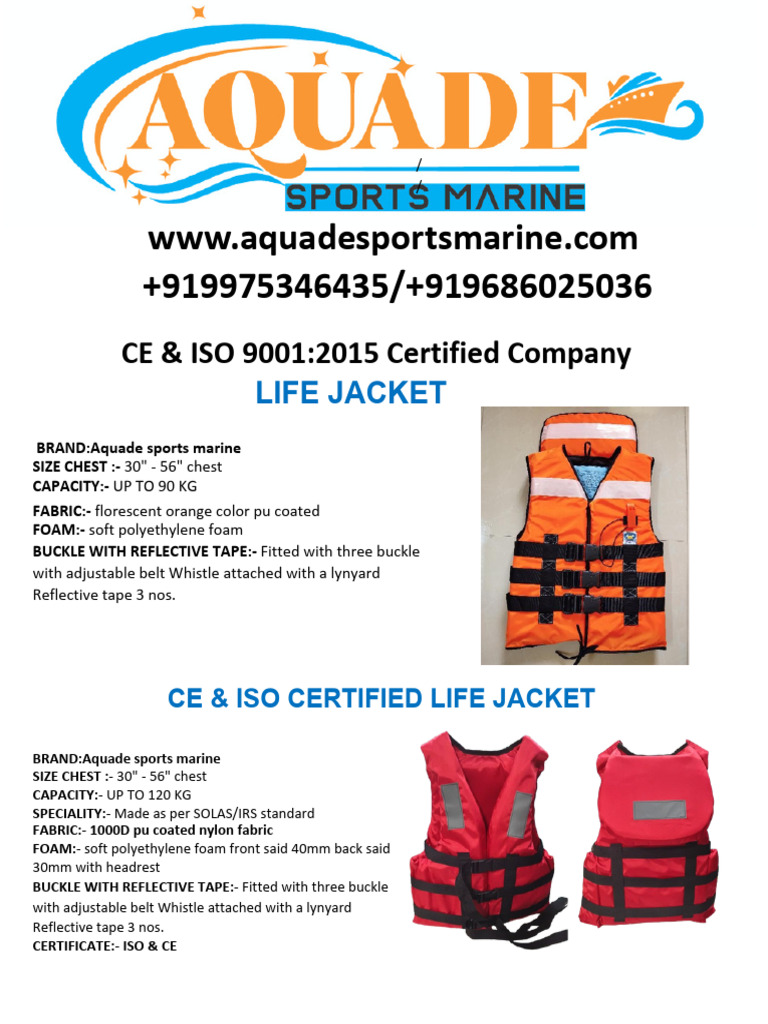 Aquade Certified Life Jackets Overview | PDF
