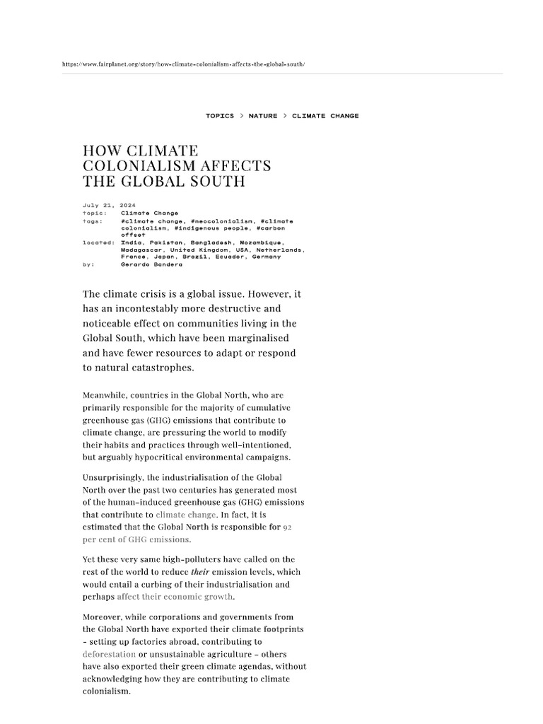 How Climate Colonialism Affects The Global South | PDF