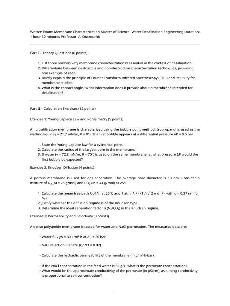 Membrane Exam PDF | PDF | Membrane | Physical Sciences