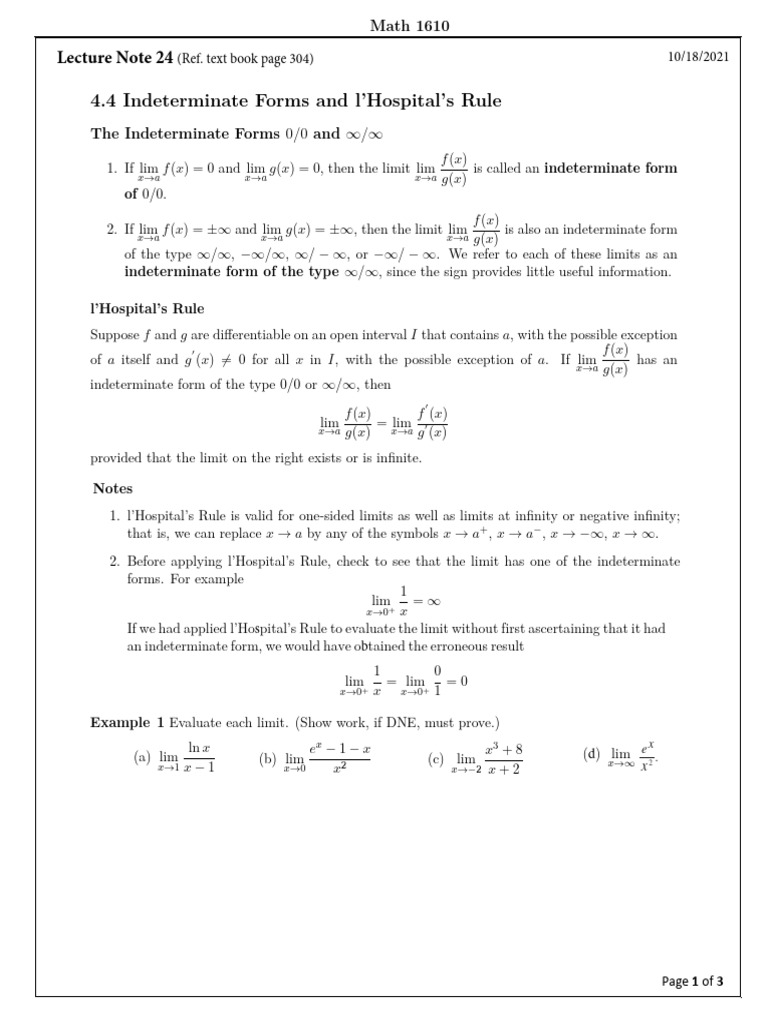 Indeterminate Forms & l'Hospital's Rule | PDF | Arithmetic | Number Theory