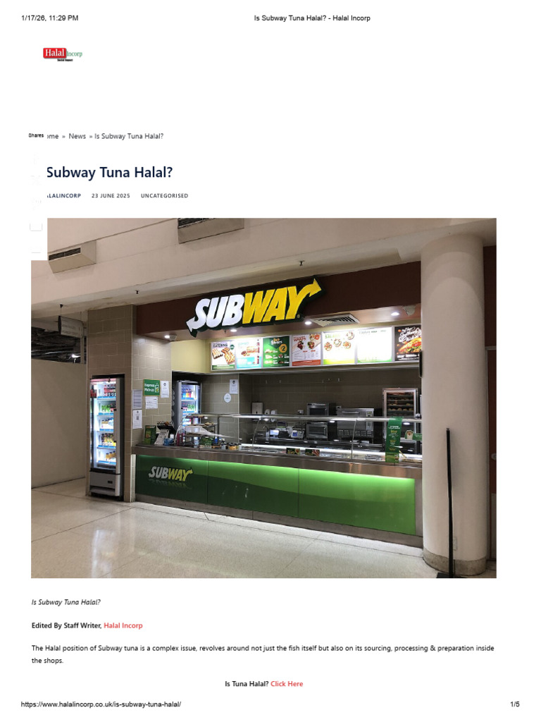 Is Subway Tuna Halal? Insights & Risks | PDF | Food Industry